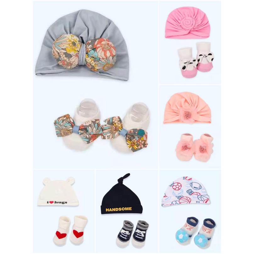 3D socks with turban/ stokin baby dan turban cute/ turban baby/ stokin ...