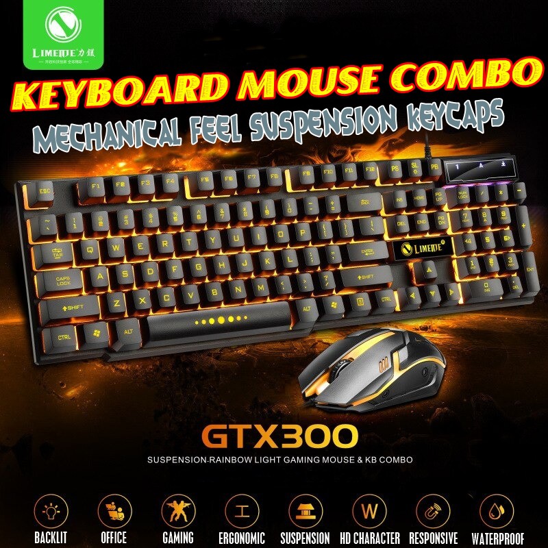 Limeide GTX300 Wired Gaming Keyboard and Mouse Set with LED Color ...