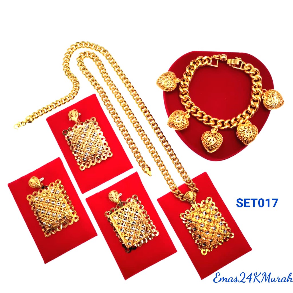Set Rantai Leher Belalai Gajah + Gelang Tangan +Loket Emas Korea 24K ...