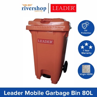 LEADER 80Litres Mobile Garbage Bin Step On Pedal Dustbin Rubbish Trash ...