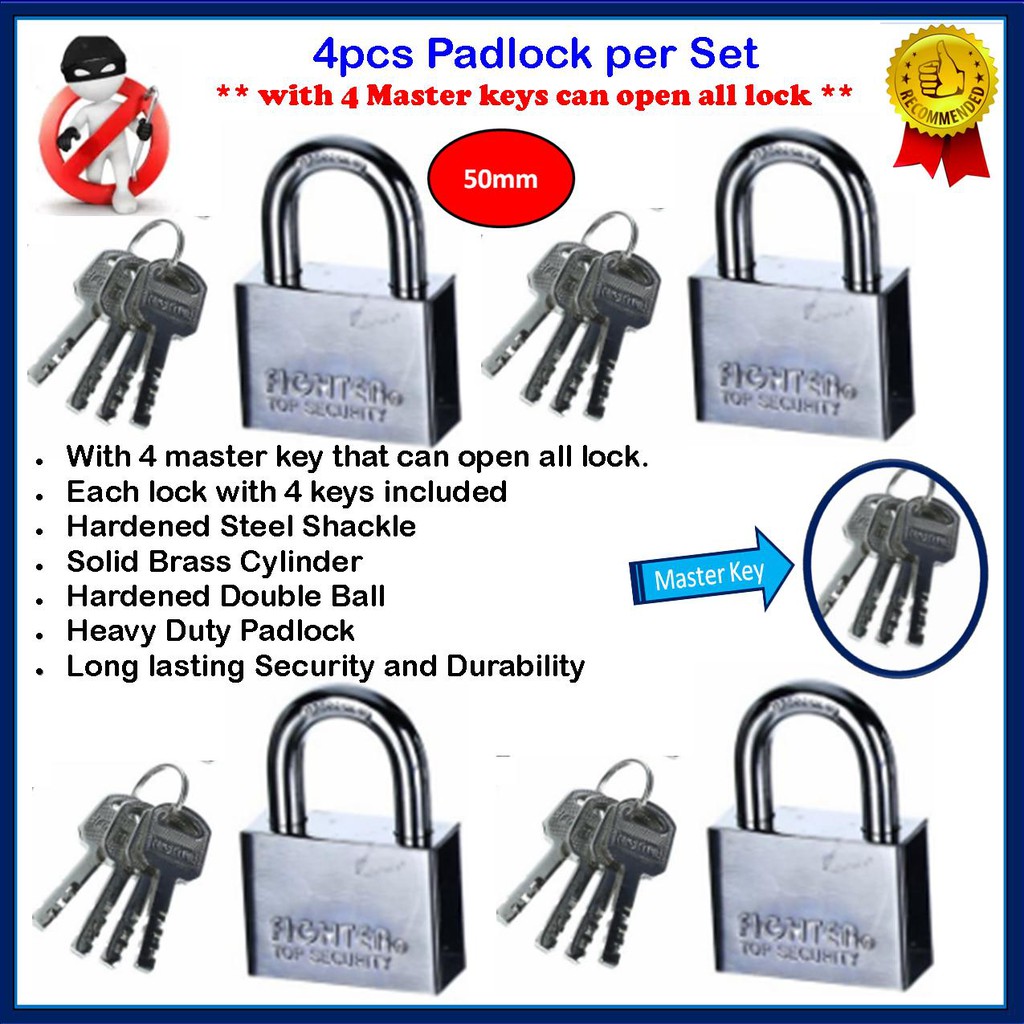 Solid Heavy Duty Security Door Lock 50mm(4pcs per Set) Anti Cut Padlock ...