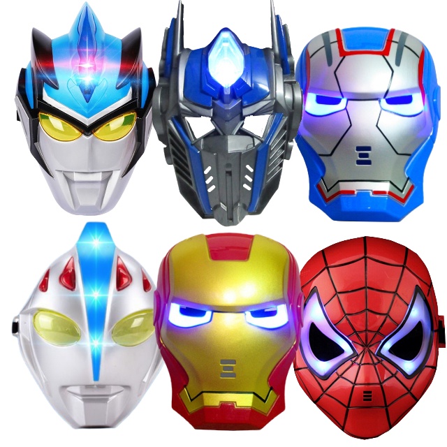 LED Glowing Super Hero Mask The Avengers Spiderman Iron Man Ultraman ...