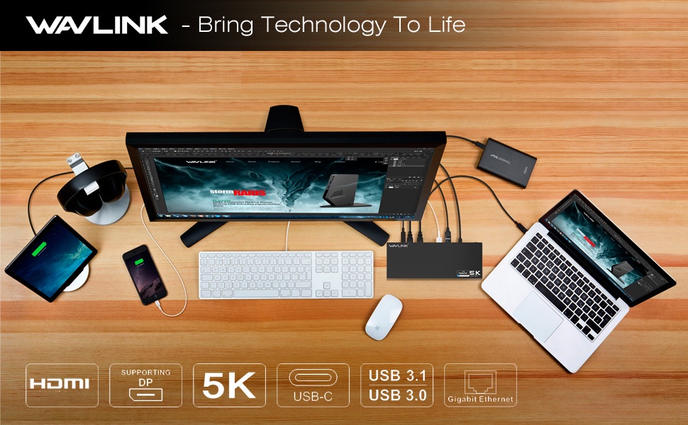 Wavlink Universal Docking DisplayLink Hub 5K dual 4K HDMI Display Port ...