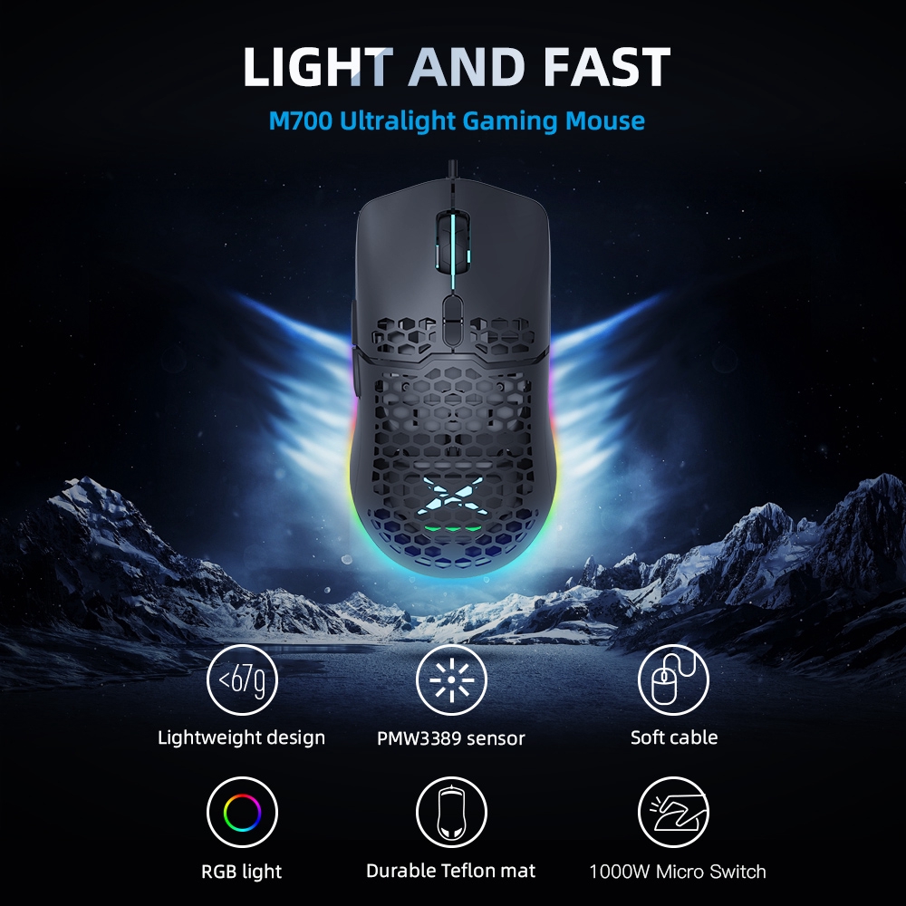 DELUX M700 Colorful Wired Hole Mouse Lightweight Design 3389 Chip Two ...