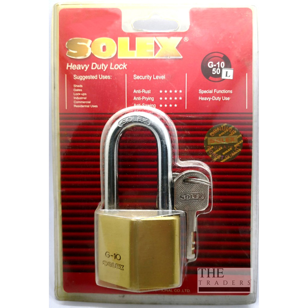 Solex G10L 50mm Long Shackle Heavy Duty Brass Padlock - 50mm Long ...