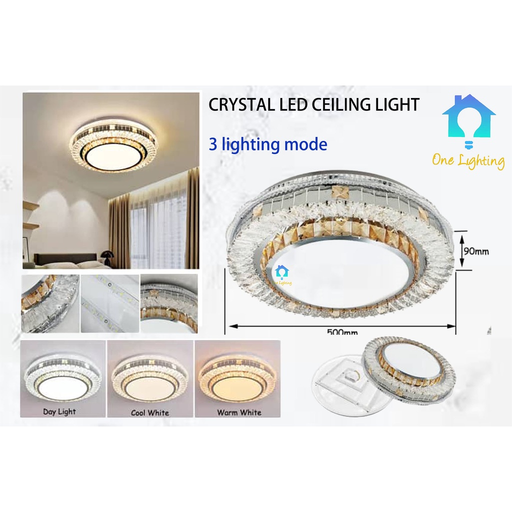 CRYSTAL Dazzling Luxury LED Ceiling Light 3 Step Colour / NORDIC MUJI ...