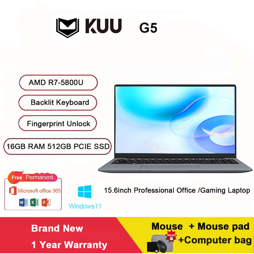 KUU G5 15.6inch Laptop AMD R7-5800U 16GB RAM 512GB SSD PCIE Windows 11 ...