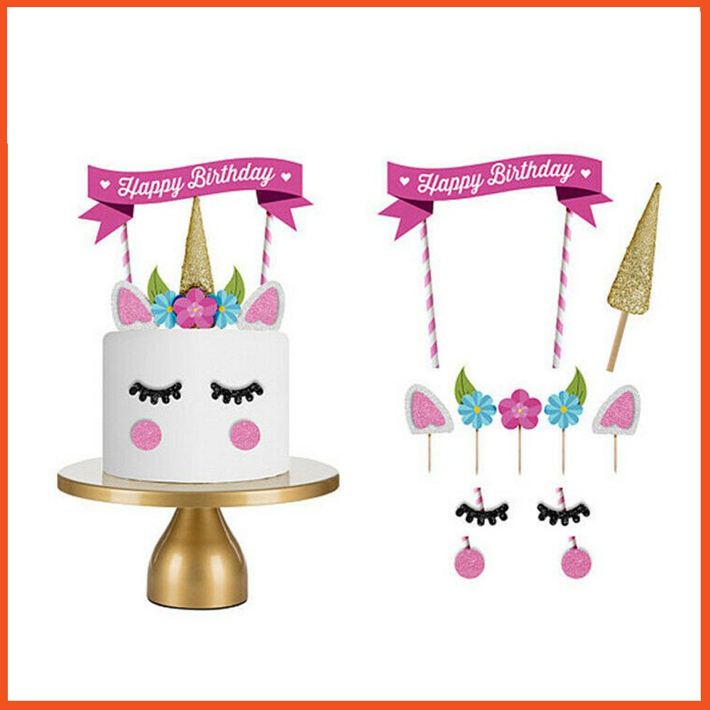Unicorn Happy Birthday Cake Topper Banner Decorating Party Cupcake