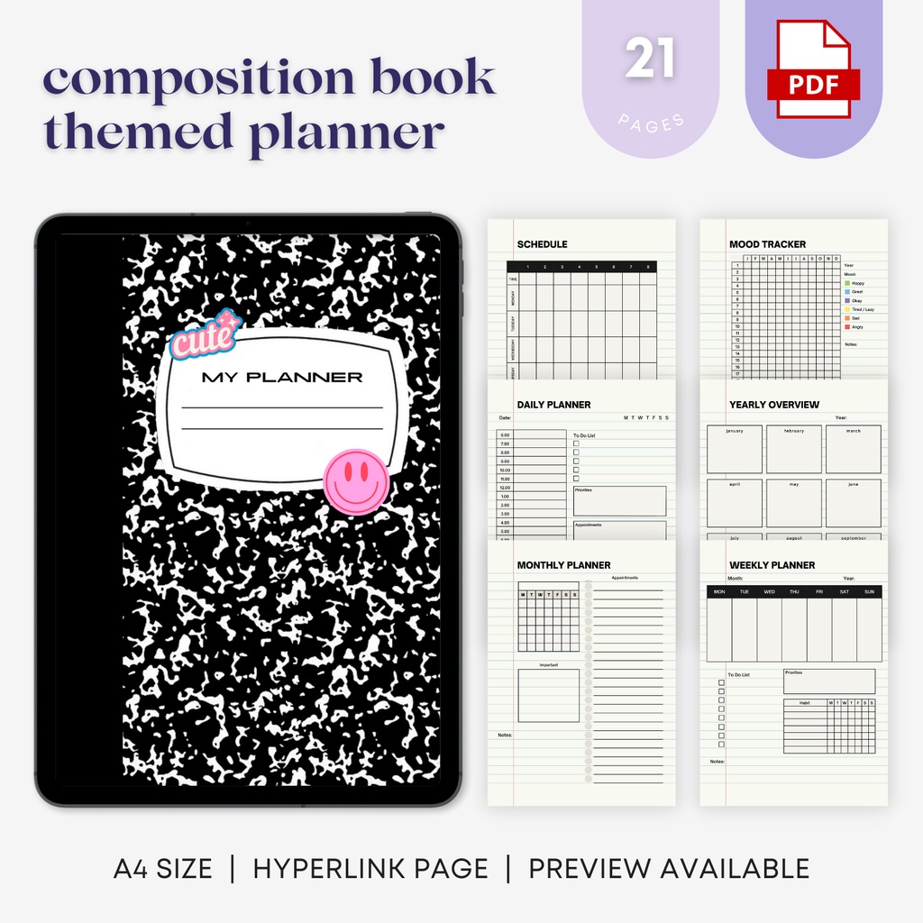 [PDF] Composition Notebook Themed Planner | Digital / Printable Planner ...