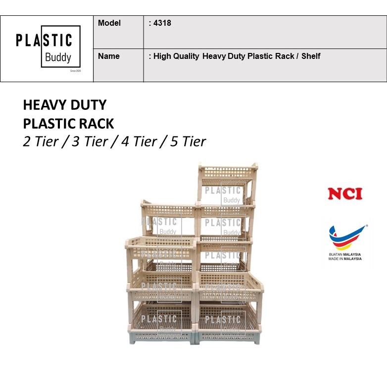Malaysia Product 2 Tier to 5 Tier Heavy Duty Plastic Rack, 200 kg load ...