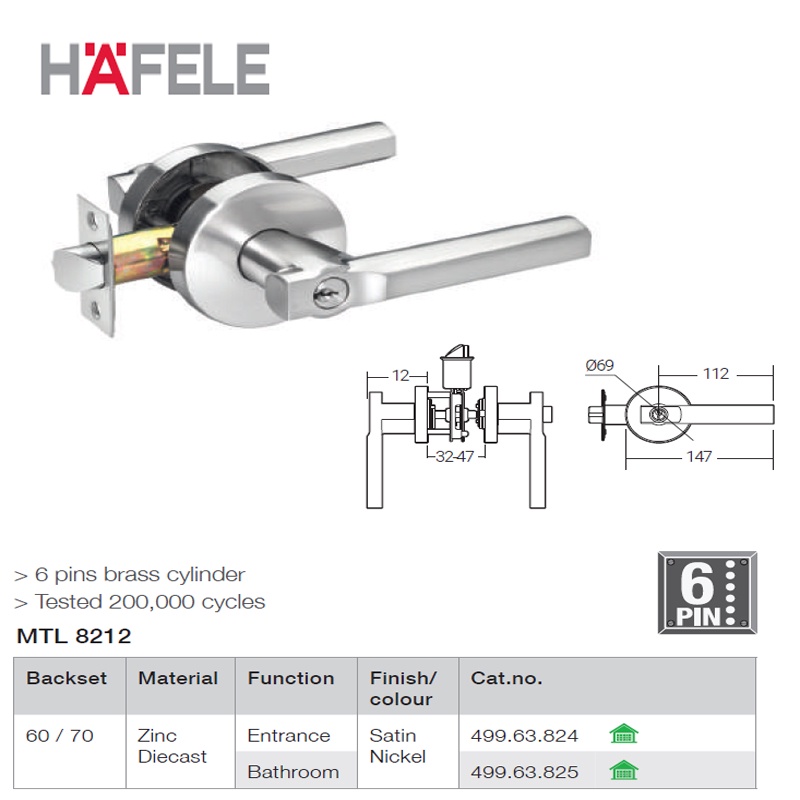 HAFELE TUBULAR LEVER LOCKSET 499.63.[824&825] | Shopee Malaysia