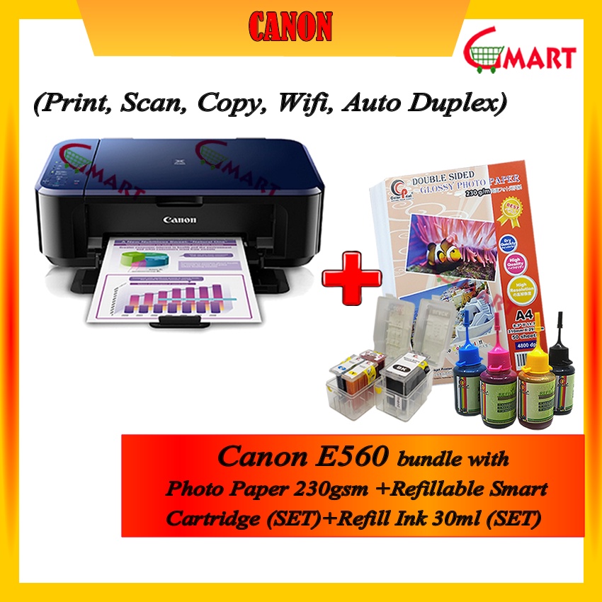Canon PIXMA E560 All-In-One Colour Inkjet Printer + Photo Paper 230gsm ...