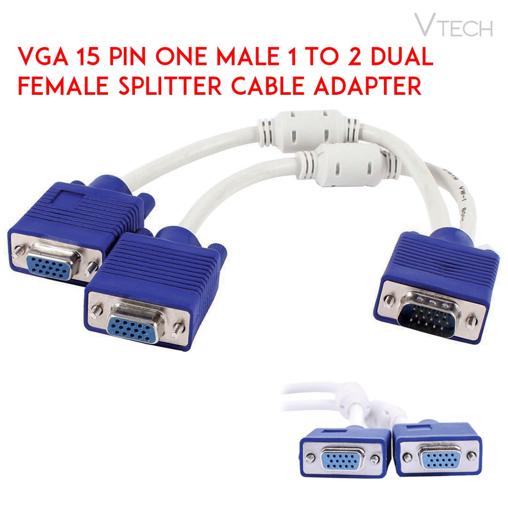 VGA 15 PIN ONE MALE 1 TO DUAL FEMALE SPLITTER VIDEO CABLE ADAPTER ...