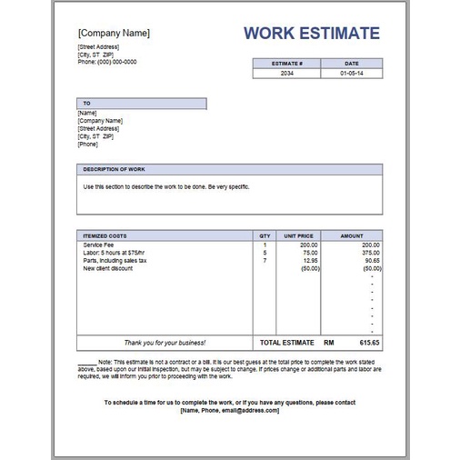 [#08] Job Estimate Excel Template / Contoh Template Excel Anggara Kerja ...