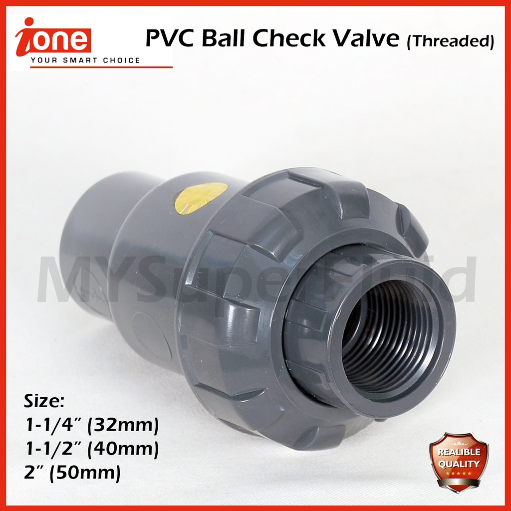 iOne PVC Ball Check Valve Threaded Non-Return One Way Valve [1-1/4"] [1 ...