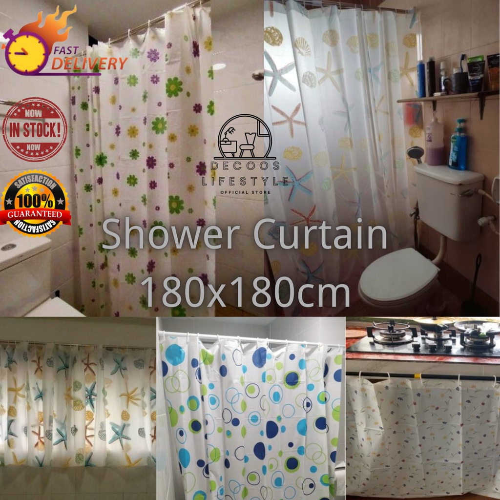 180x180cm Shower Curtain Peva Waterproof Langsir Kalis Air Bilik Mandi