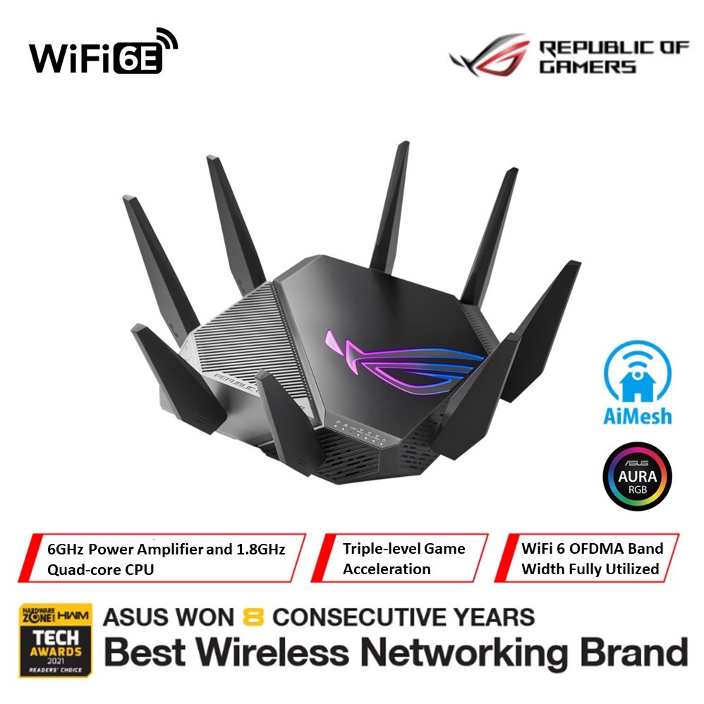 Asus ROG Rapture GT-AXE11000 Tri-Band WiFi 6E 6GHz Band 2.5G WAN LAN ...