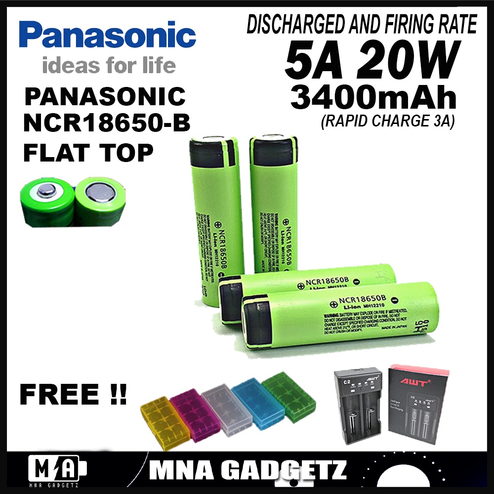 PANASONIC-NCR18650 B 3400mAh 5A ORIGINAL JAPAN Flat Top High Capacity ...