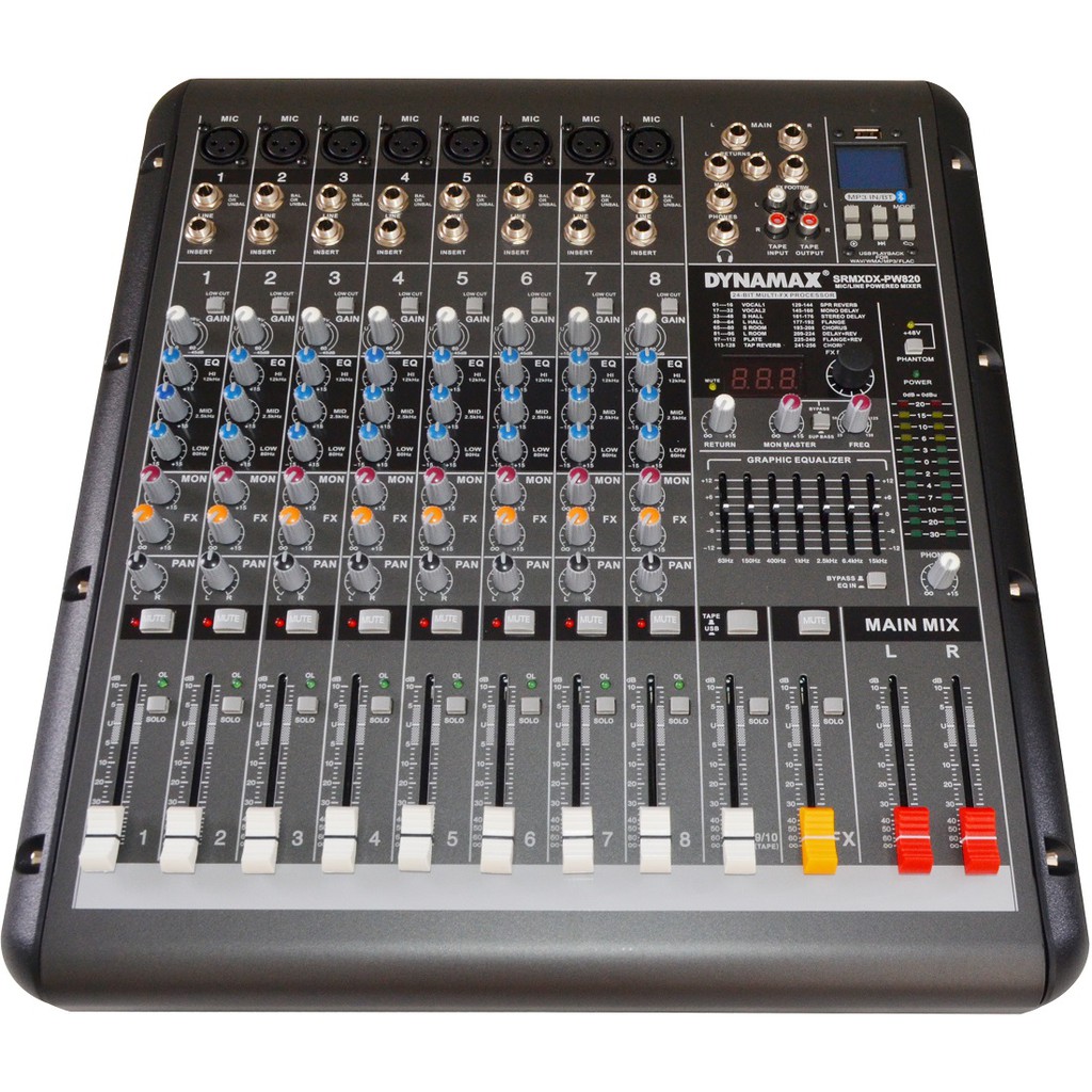 DYNAMAX PW820 8-Channel Power Mixing Power Mixer with USB/BLUETOOTH 256 ...