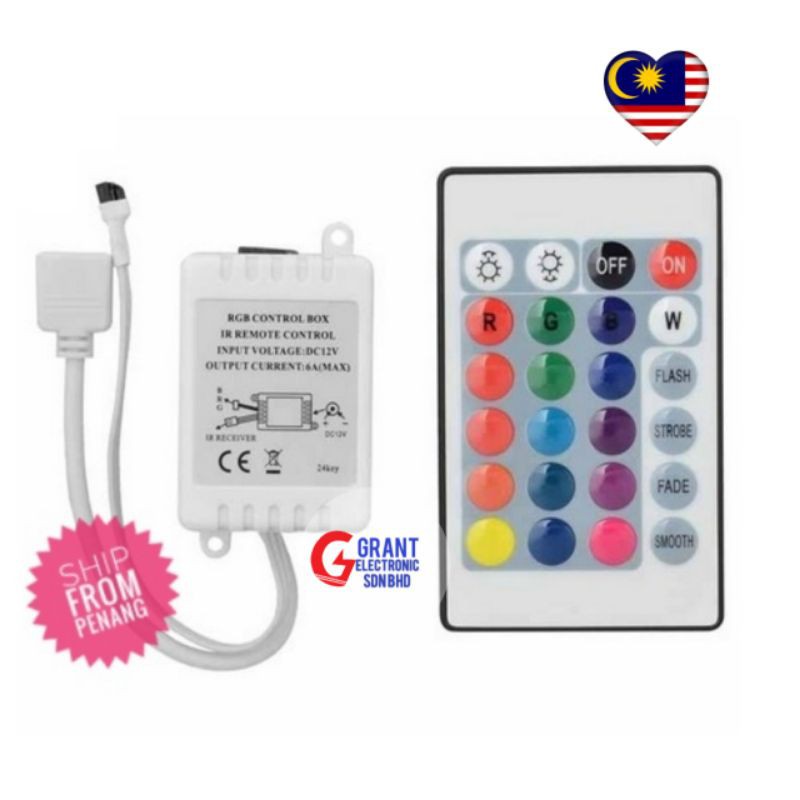 RGB LED Strip Control Box w/ IR 24-Key Remote Control (DC 12V) | Shopee ...