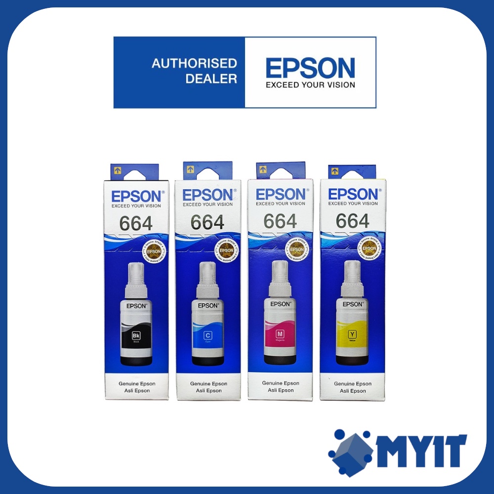 Epson T664 Ink Bottle Black Cyan Magenta Yellow Original Genuine T6641 T6642 T6643 T6644 BK CMY ...