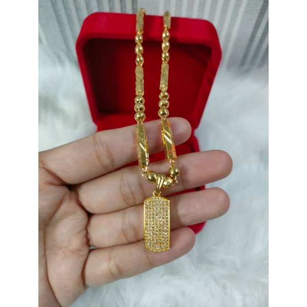 RANTAI LEHER TEBU DAN LOKET PANJANG EMAS SUASA SADUR 24K | Shopee Malaysia