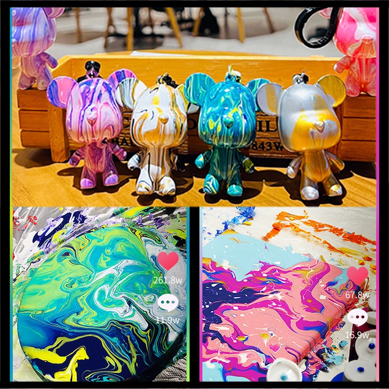 Blind box 6.5cm Fluid Bearbrick Handmade colorful Bear Personality ...