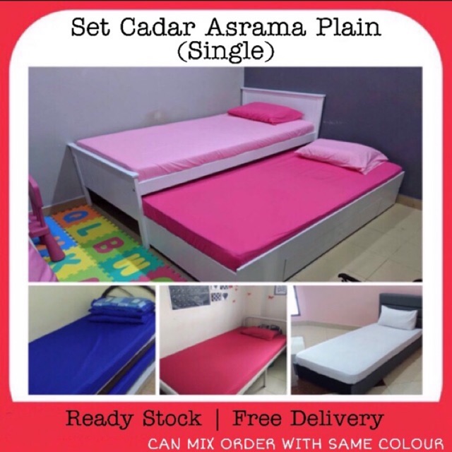 SET CADAR ASRAMA SINGLE PLAIN + SARUNG BANTAL| CADAR KATIL BUJANG ...