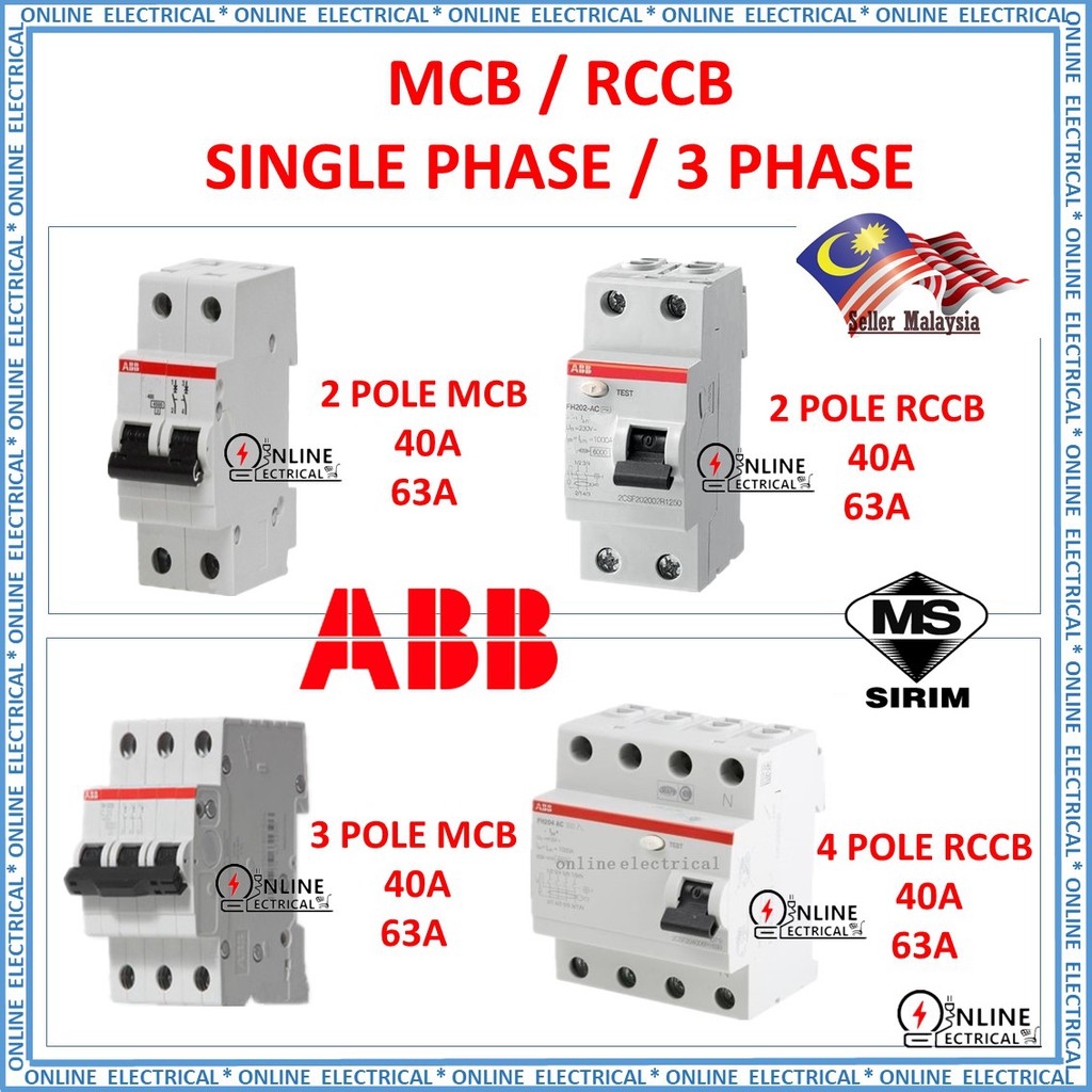 ABB MCB / RCCB / ELCB ( 2 POLE / 3 POLE /4 POLE / 40A / 63A ) | Shopee Malaysia
