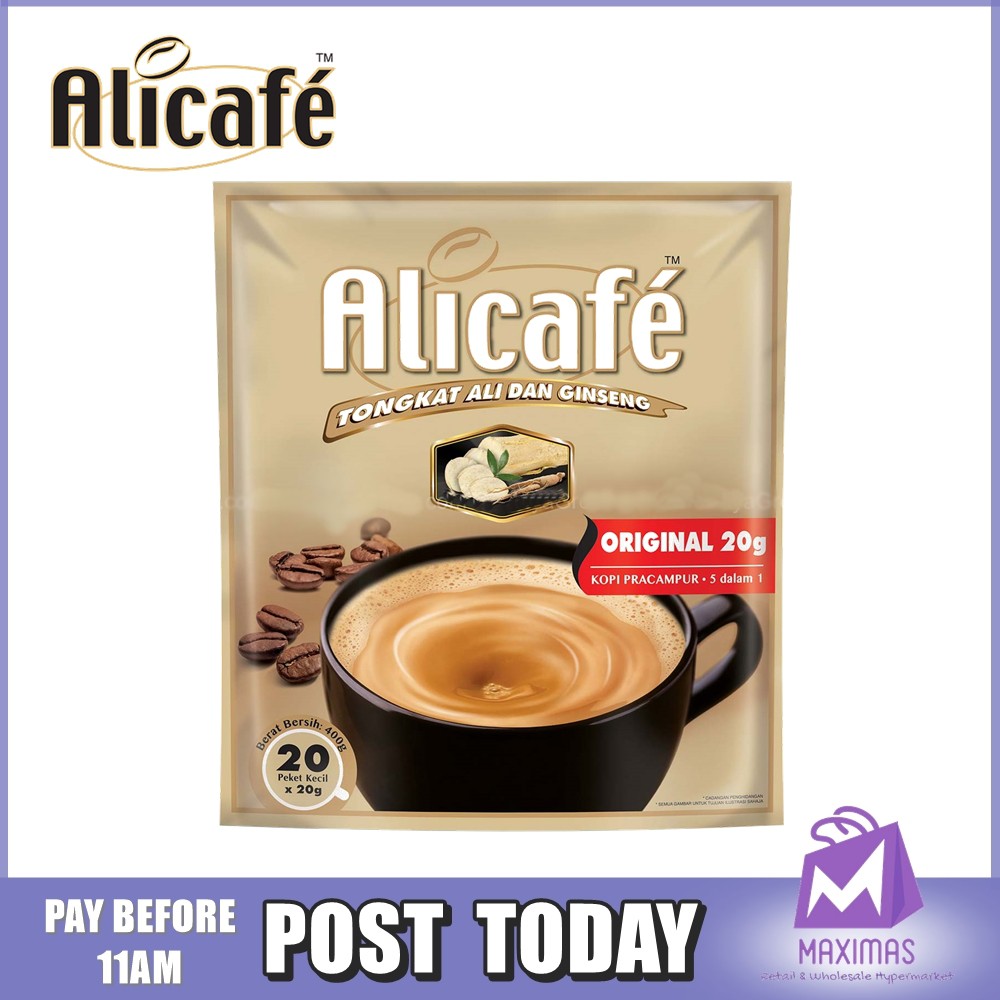 Alicafe Coffee with Tongkat Ali & Ginseng 3 in 1 Kopi 20g x 20 Sticks ...