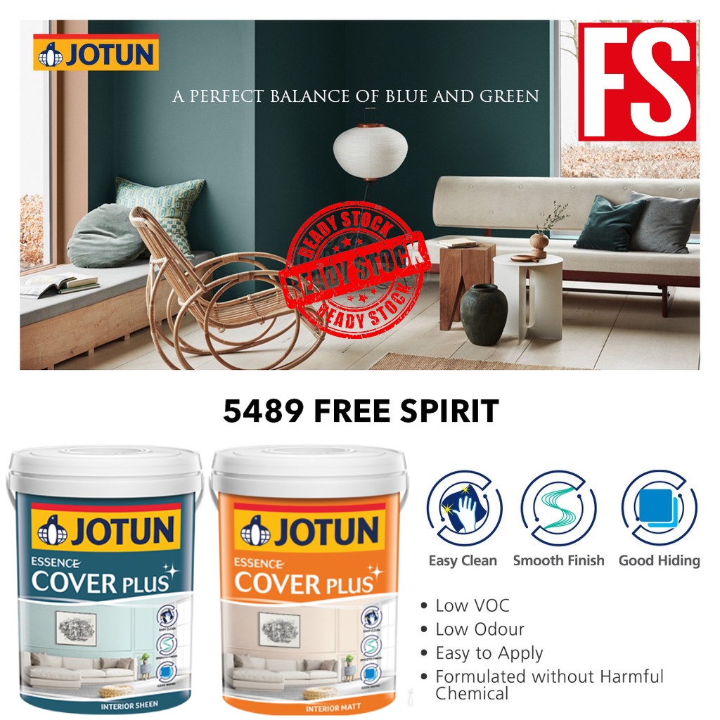 5L JOTUN ESSENCE COVER PLUS - 5489 FREE SPIRIT - Sheen/Matt Finishing Interior Paint | Shopee ...