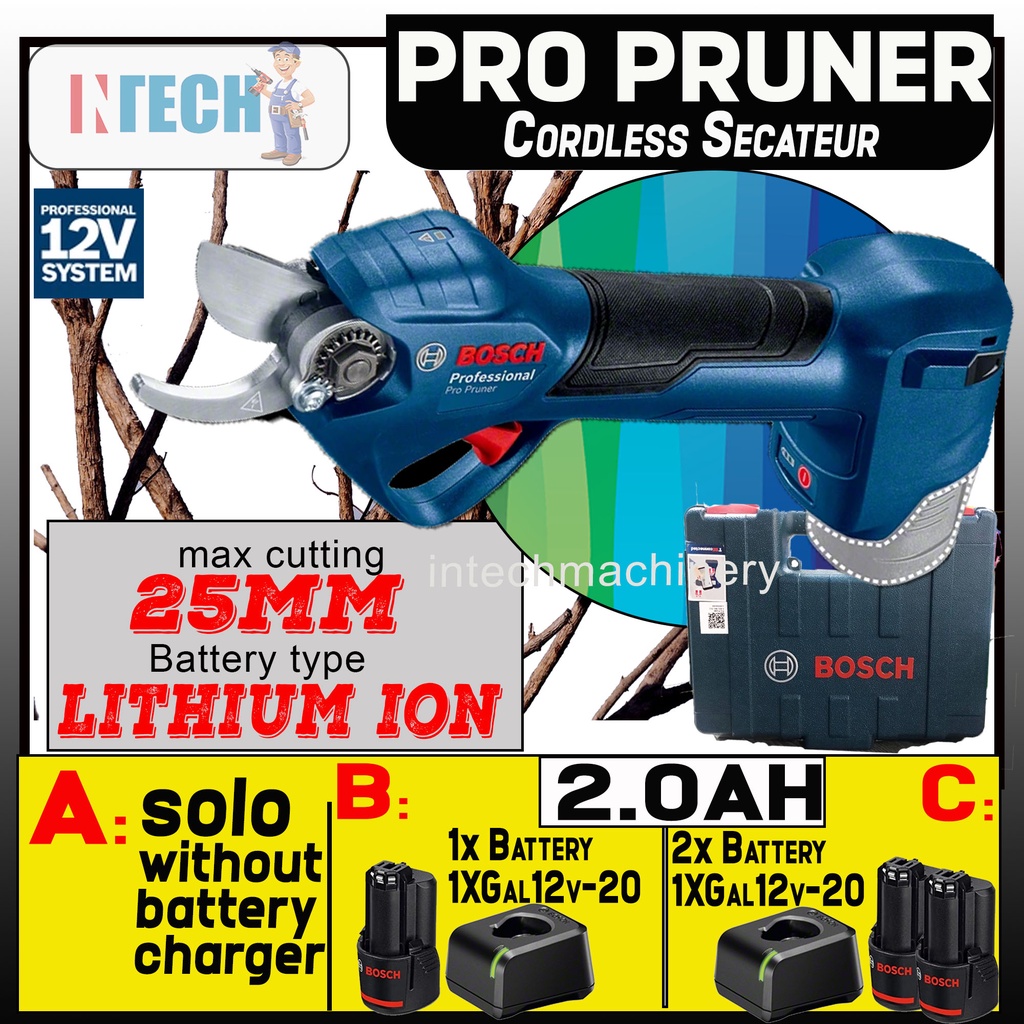 BOSCH PRO PRUNER CORDLESS SECATEUR 12V C/W 3 DIFFERENT PACKAGES ...