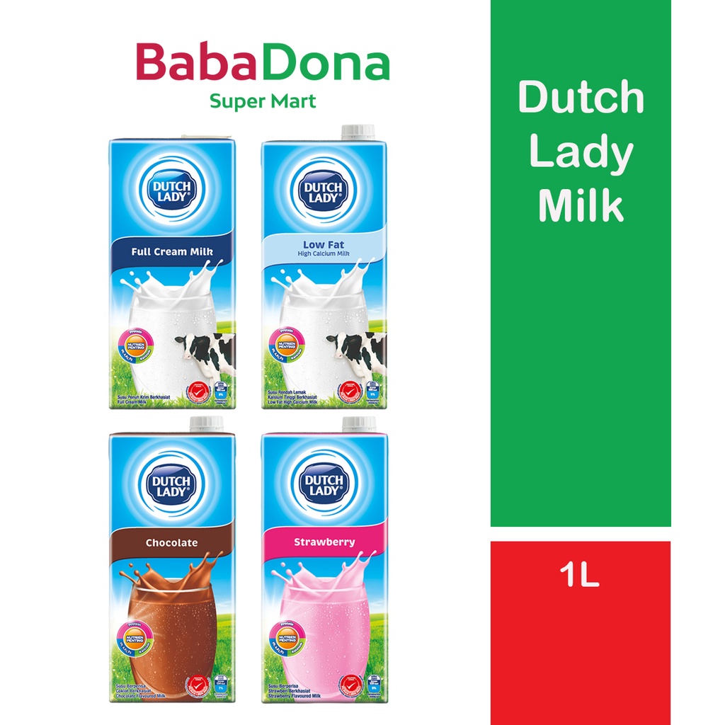DUTCH LADY HIGH CALCIUM MILK 1L - FULL CREAM / CHOCOLATE / LOW FAT / STRAWBERRY | Shopee Malaysia