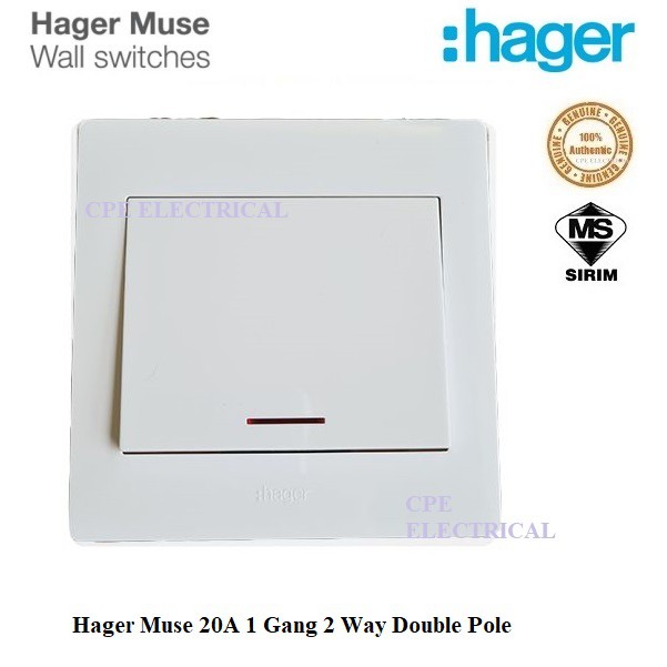 Hager Muse 20A 1 Gang 2 Way Double Pole Switches | Shopee Malaysia
