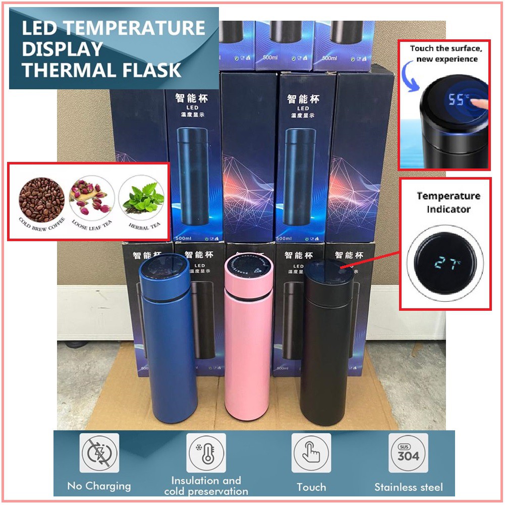 LED Vacuum Steel Thermos 500ML Smart Temperature Display Flask Thermal ...