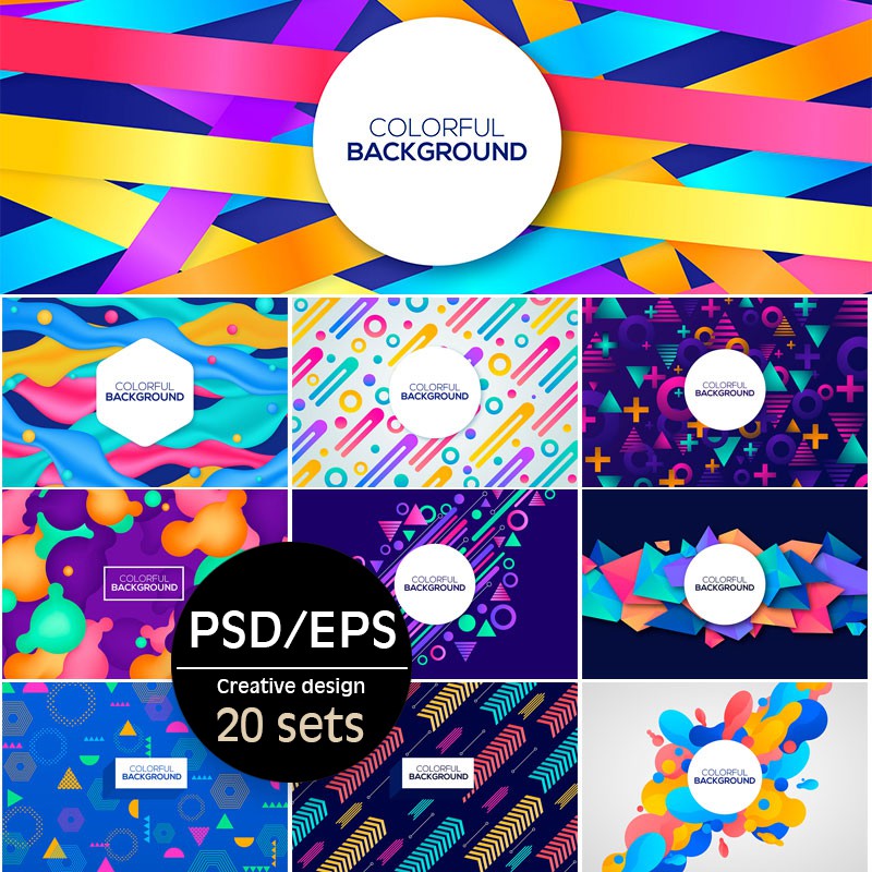 Background Design Template Bundle Pack / Geometry / Color Block / Line ...