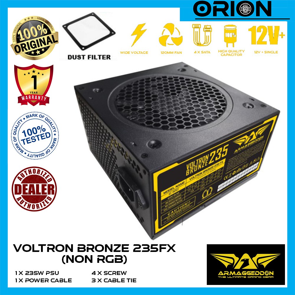 Armaggeddon Voltron Bronze 235FX Non RGB 470W PSU Power Supply Unit (Power Cable Provided)Bulk ...