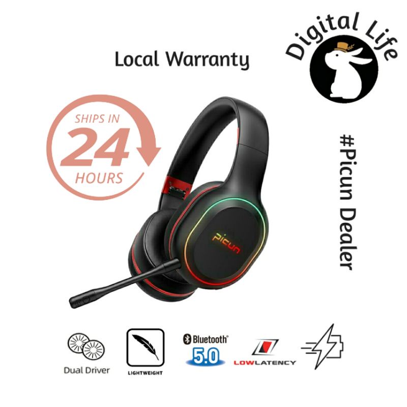 🔥[Picun P80X]🔥 Wireless Gaming Detachable Boom Mic Dual Moving Coil Over-Ear Headphone | Shopee ...