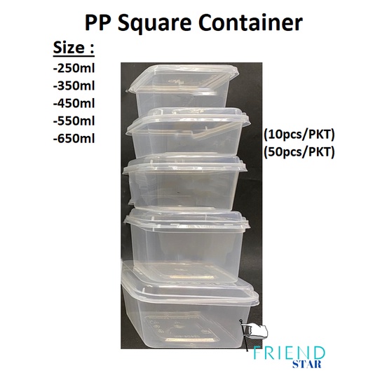 [10/50pcs/PKT] PP Microwavable Injection Container / PP Square Food ...