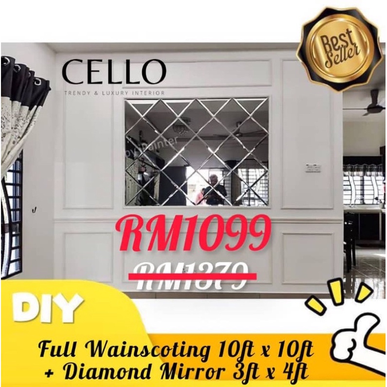 Diamond Mirror + Full Wainscoting Wall 10ft x 10ft | Shopee Malaysia