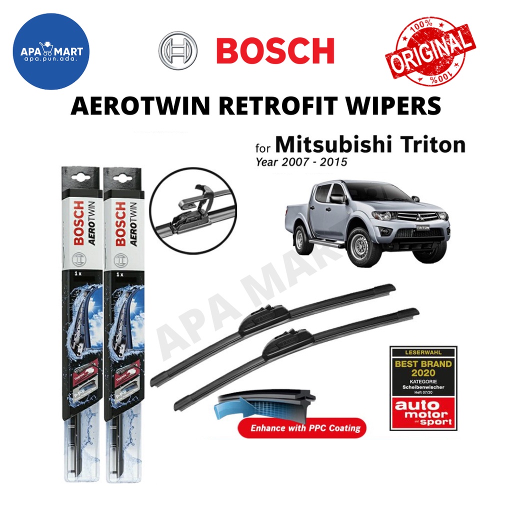 Genuine Bosch Aerotwin Retrofit U Hook Wiper Set for Mitsubishi Triton MK1 (Year 2007-2015) (21 ...
