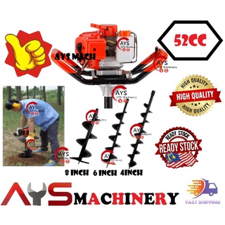 Drilled Earth Auger Machine 52cc With 4,6,8 Bits/Penembuk Lubang Tanah ...