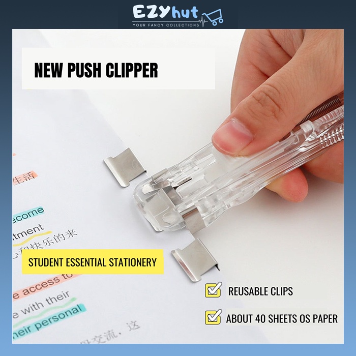 Push Clipper New Style Stapler Reusable Clip Paper Binding Capacity ...