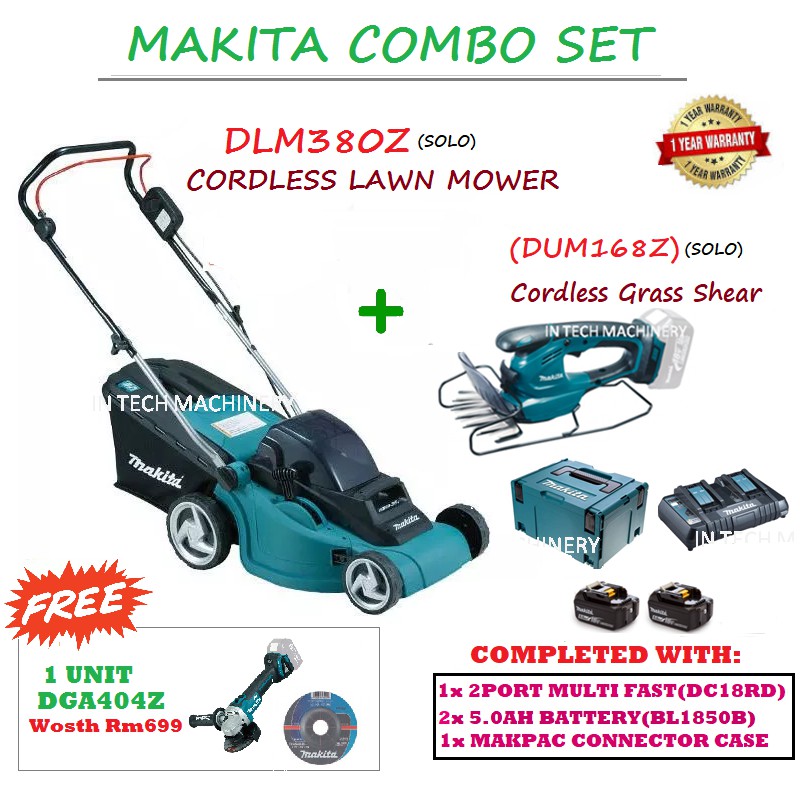 MAKITA COMBO KIT DLM380Z CORDLESS LAWN MOWER+DUM168Z CORDLESS GRASS SHEAR+ | Shopee Malaysia