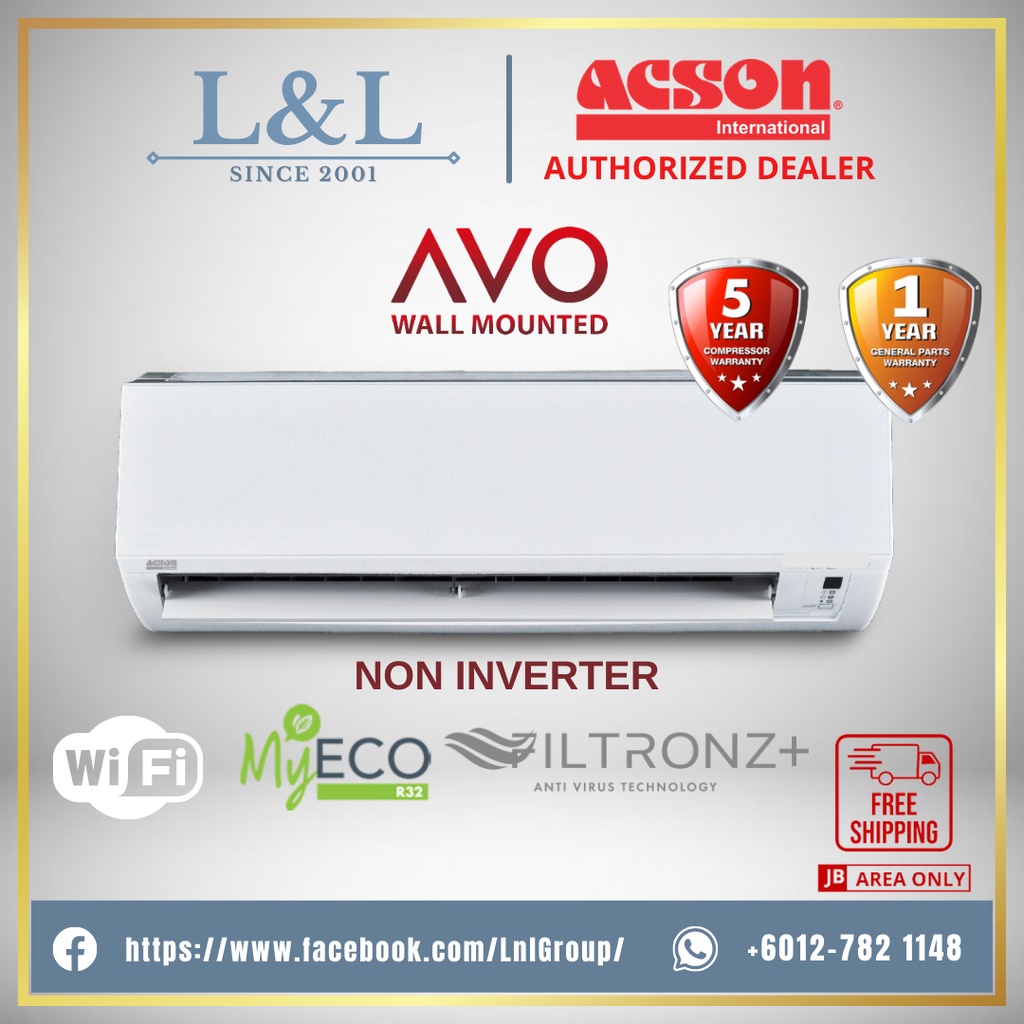 ACSON AVO Series R32 NON INVERTER Air Conditioner (1HP/1.5HP/2HP/2.5HP) (A3WM10N/A3WM15NP ...