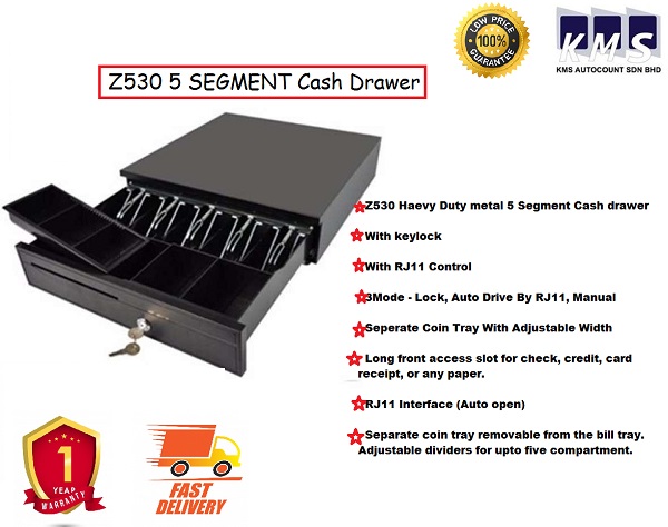 Z530 5 Segment Pos Money Notes Cash Drawer Machine Box Wf Rj11 Keylock