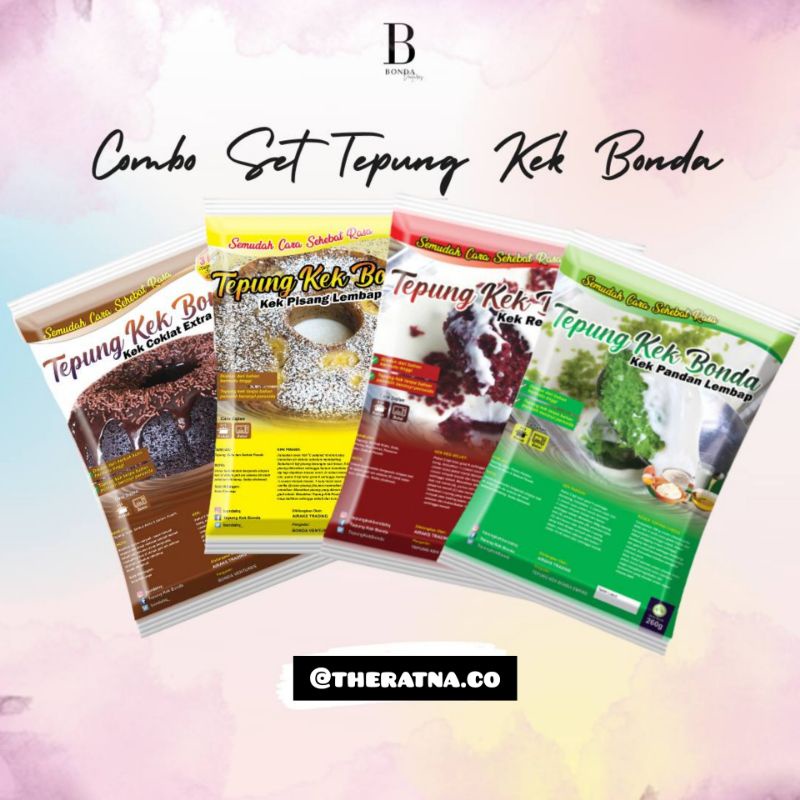 TEPUNG KEK BONDA Semudah ABC (Coklat, Red Velvet, Pandan, Pisang ...