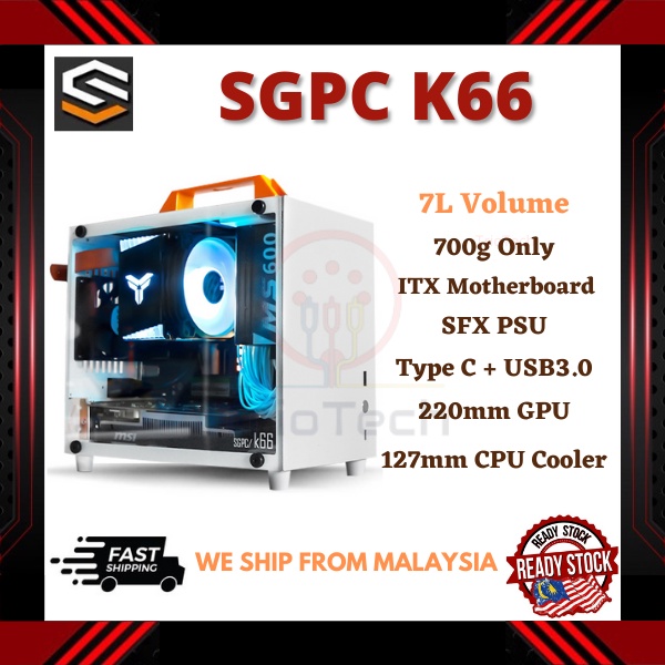 SGPC K66 ITX Motherboard SFX Power Supply Desktop PC SFF Small Form Factor Premium Case Tempered ...