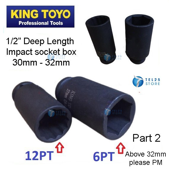 [ 1 UNIT ] Part 2 King Toyo Deep Length DEEP IMPACT SOCKET 6PT & 12PT Drive Metric Impact ( LONG ...