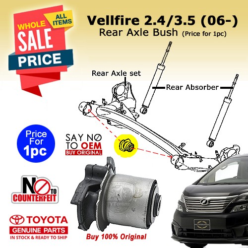 Vellfire 2.4/3.5 (2008-13) Rear Axle Bush ANH20 GGH20 48725-28080 ...